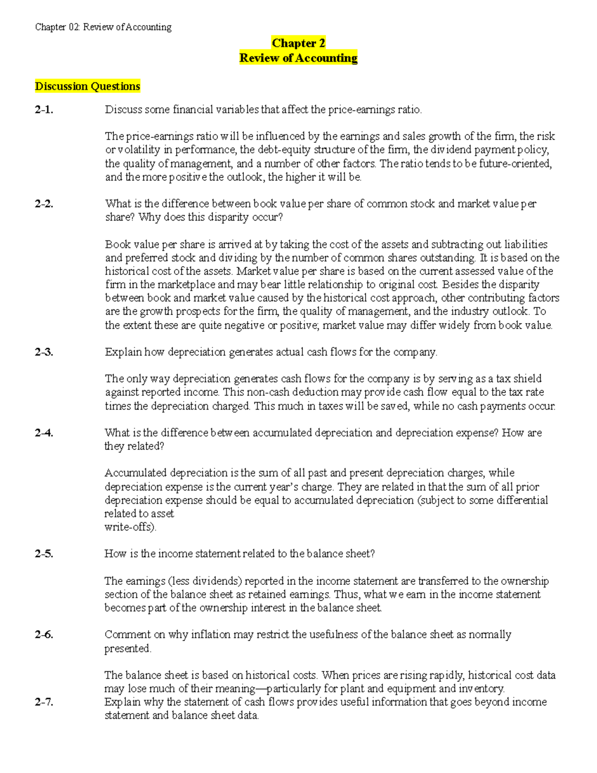 CH2 HW Solutions - .... - Chapter 2 Review of Accounting Discussion ...