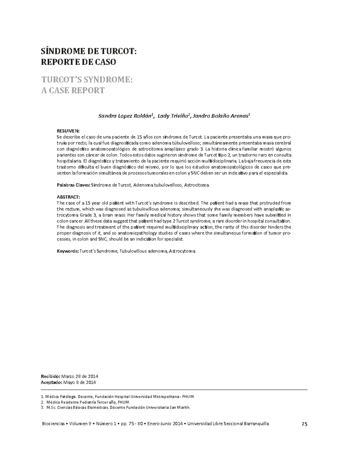 Dialnet-Sindrome De Turcot-5976563 - SÍNDROME DE TURCOT: REPORTE DE ...
