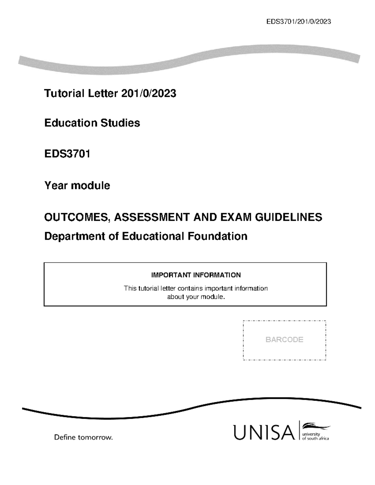 EDS Tutorial - Study guide - EDS3701/201/0/202 3 Tutorial Letter 201/0 ...