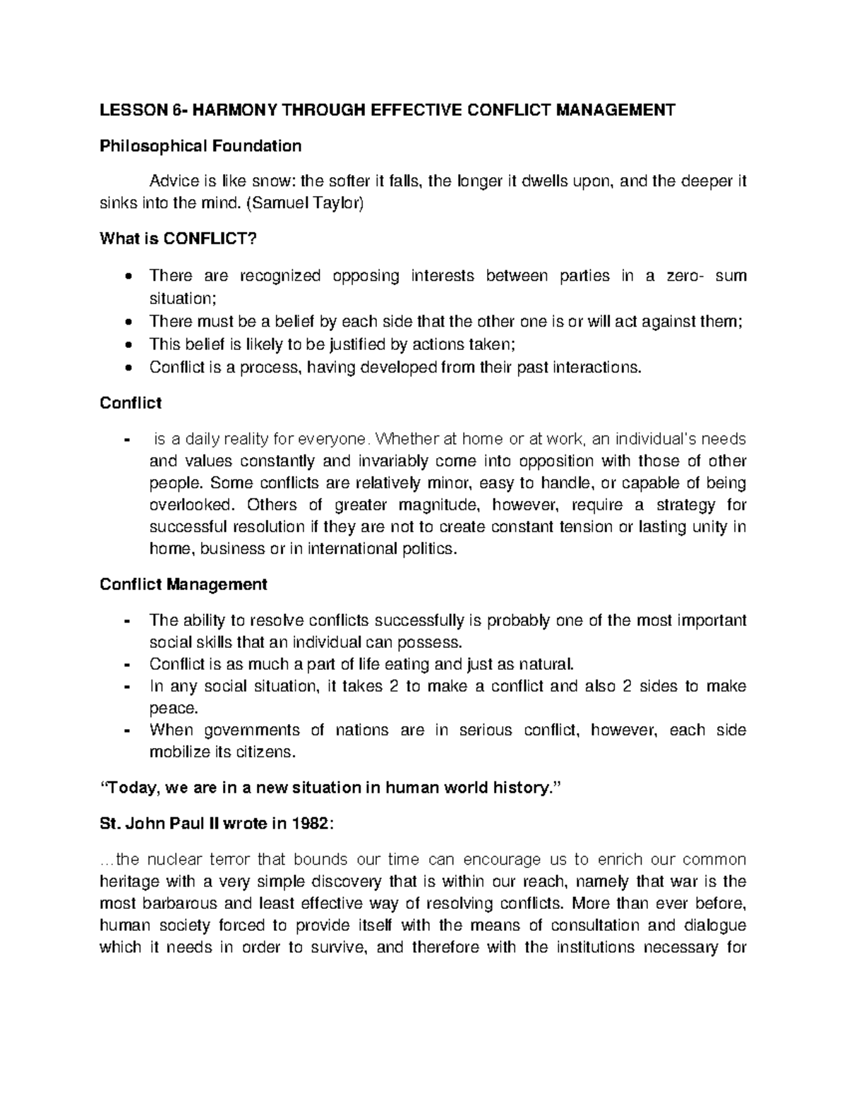 Harmony Through Effective Conflict Management - LESSON 6- HARMONY ...