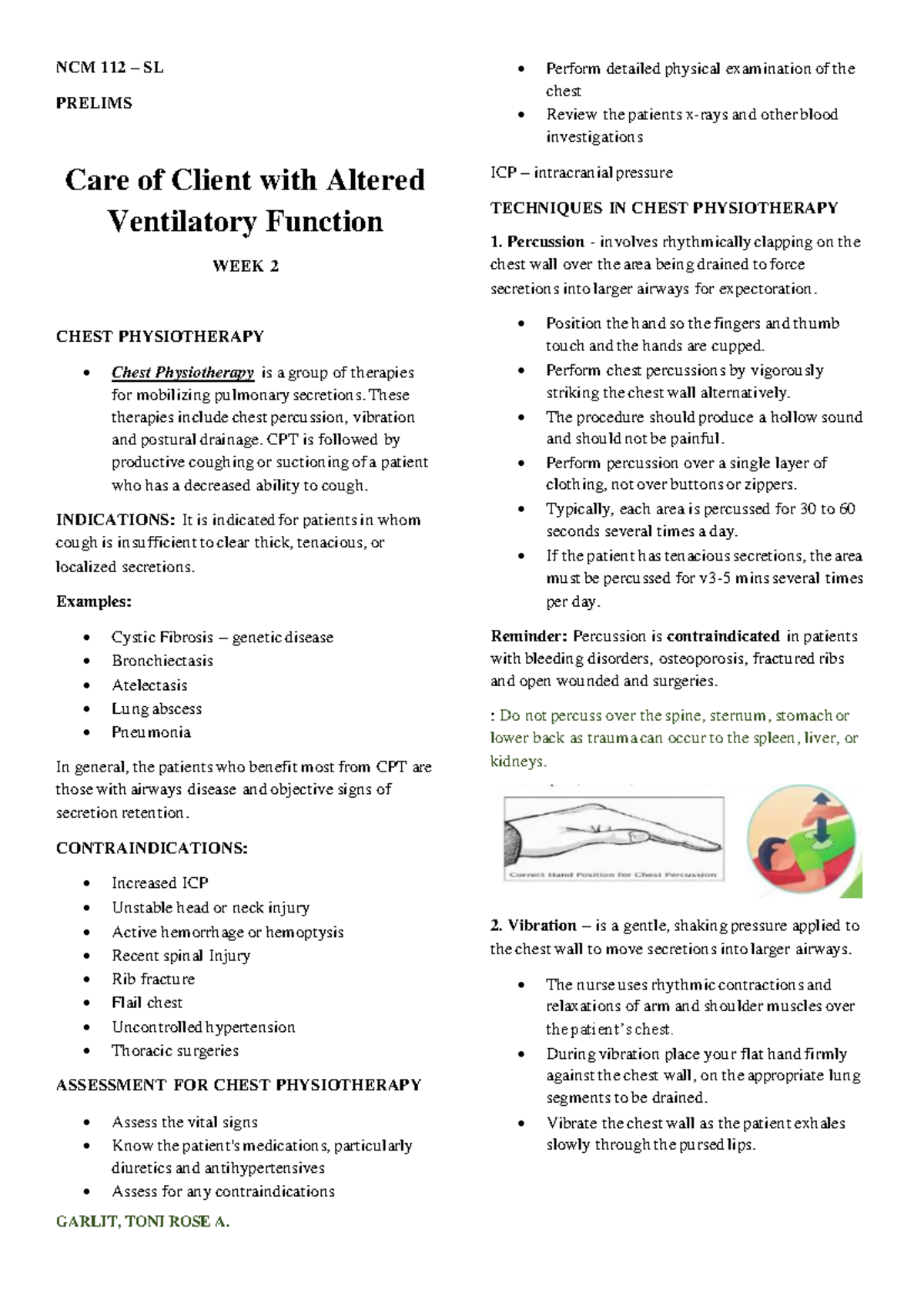 NCM 112 SL MON - Nursing notes - NCM 112 – SL PRELIMS Care of Client ...