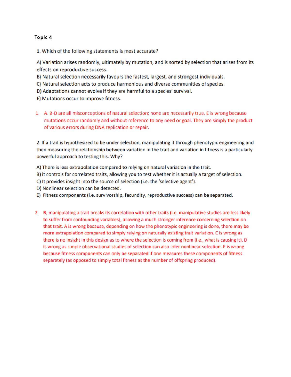 BIO 1130 topics 4-5 practice questions - BIO1130 - Topic - Studocu