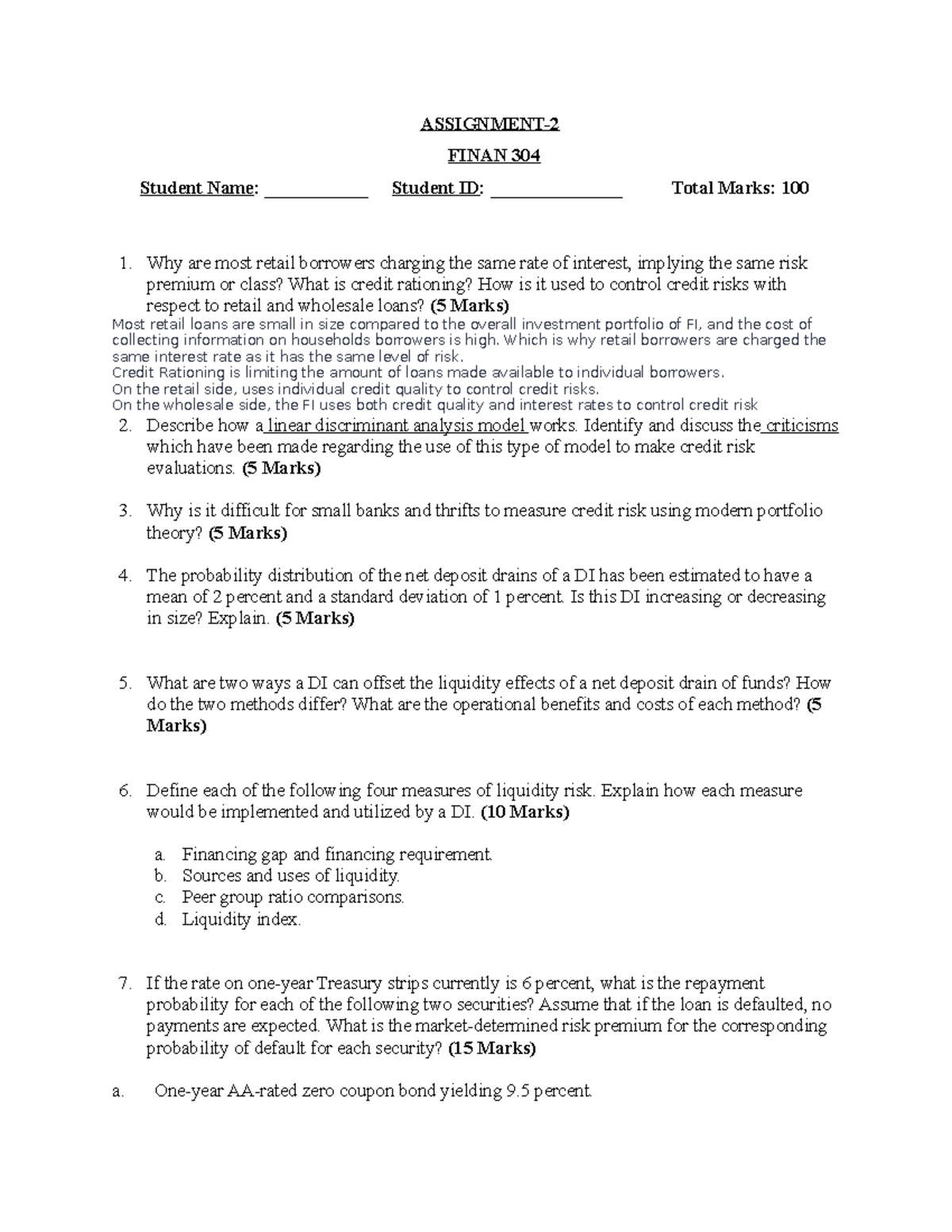 Assignment-2 - nkjn - ASSIGNMENT- FINAN 304 Student Name ...