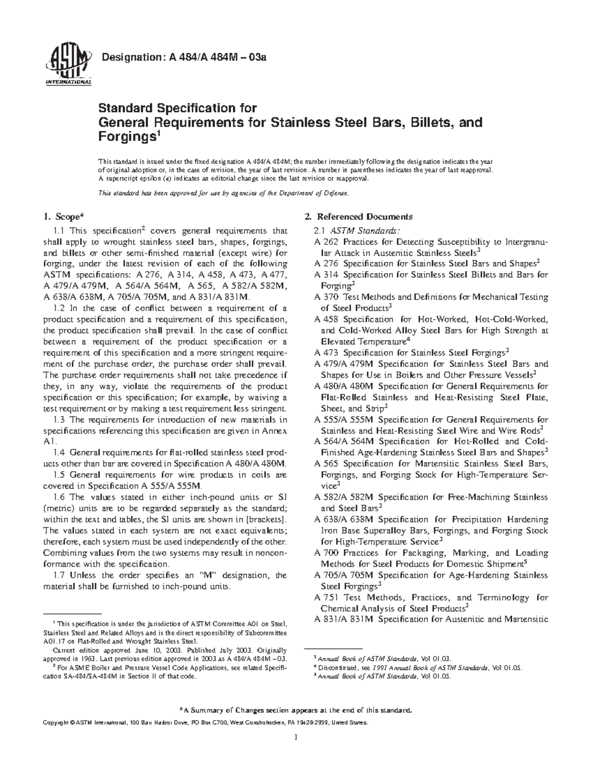 ASTM A484-A484M-03a Stainless Steel Bars, Billets and Forgings ...
