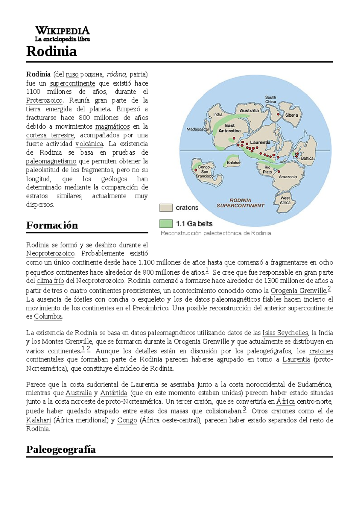 Rodinia - Continente antiguo - Reconstrucción paleotectónica de Rodinia ...