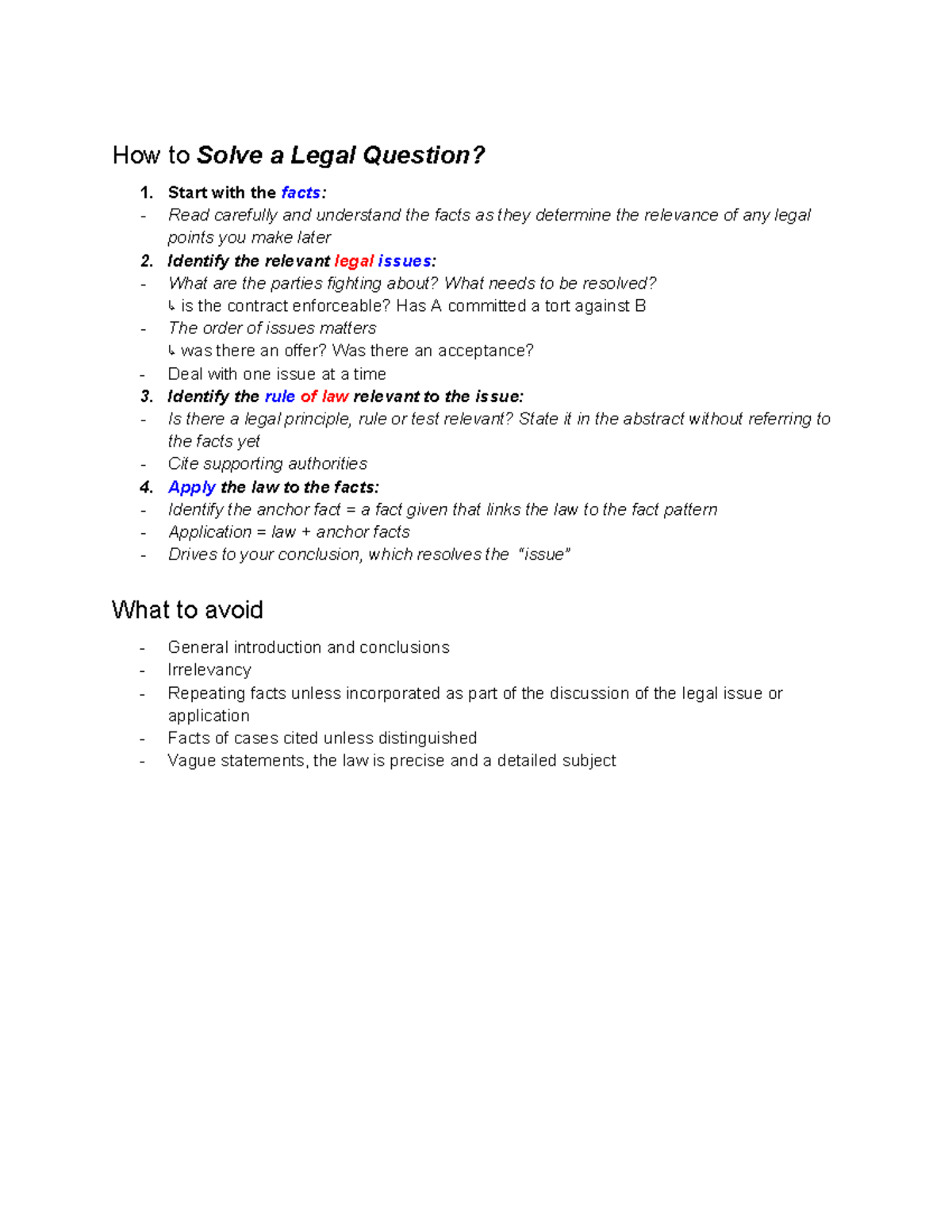 LAW122 - How to solve legal question - How to Solve a Legal Question ...