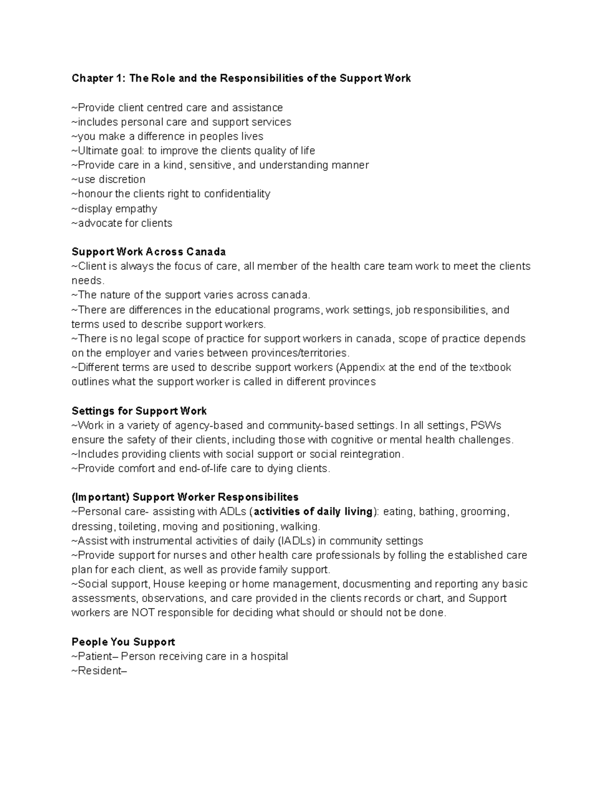 Chapter 1 The Role and the Responsibilities of the Support Work - ~The ...