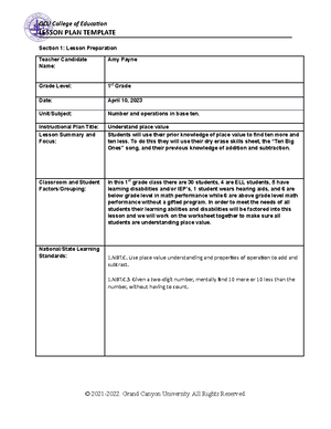 Number and Operations in Base Ten Lesson Plan - Studocu