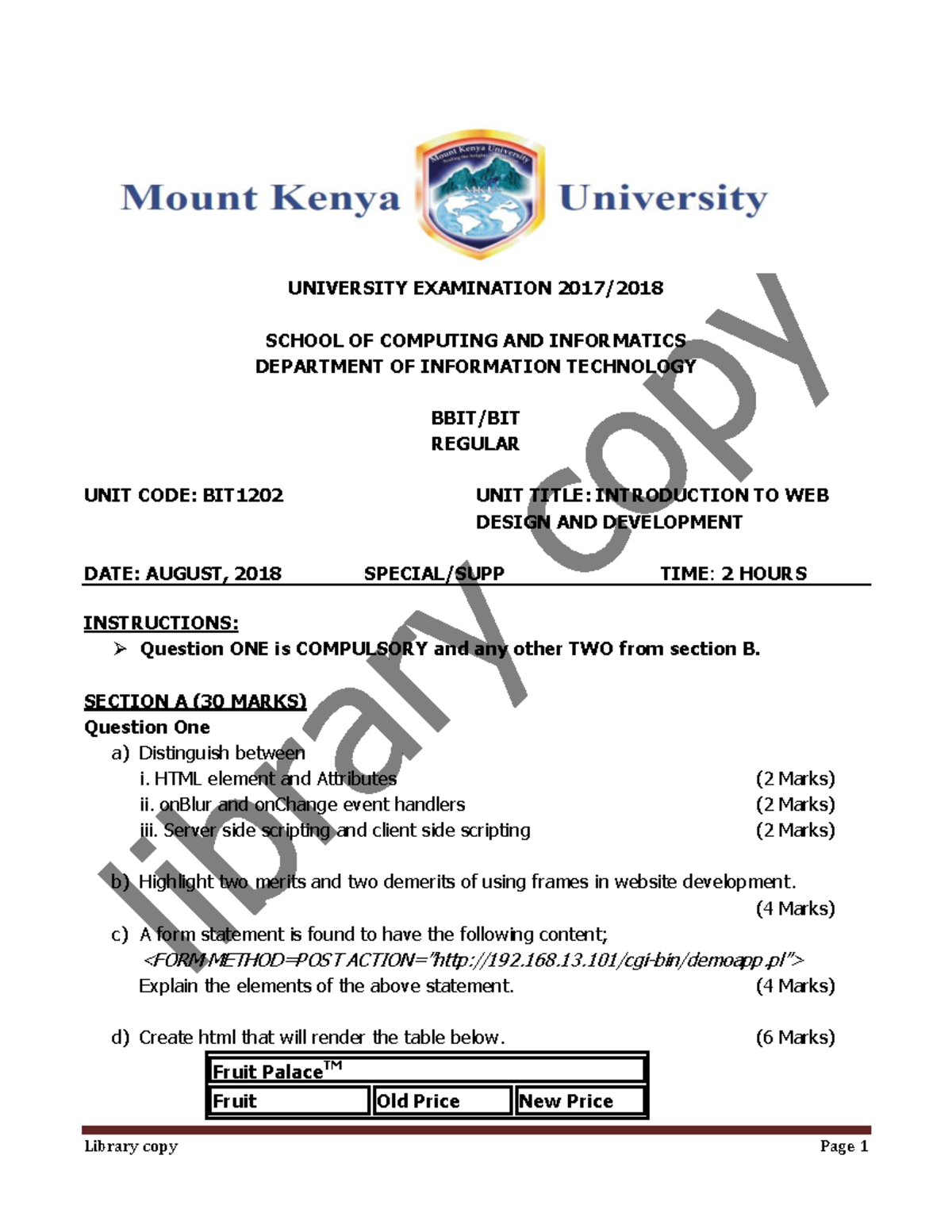 BIT1202 Introduction TO WEB Design AND Development REG SUPP ...