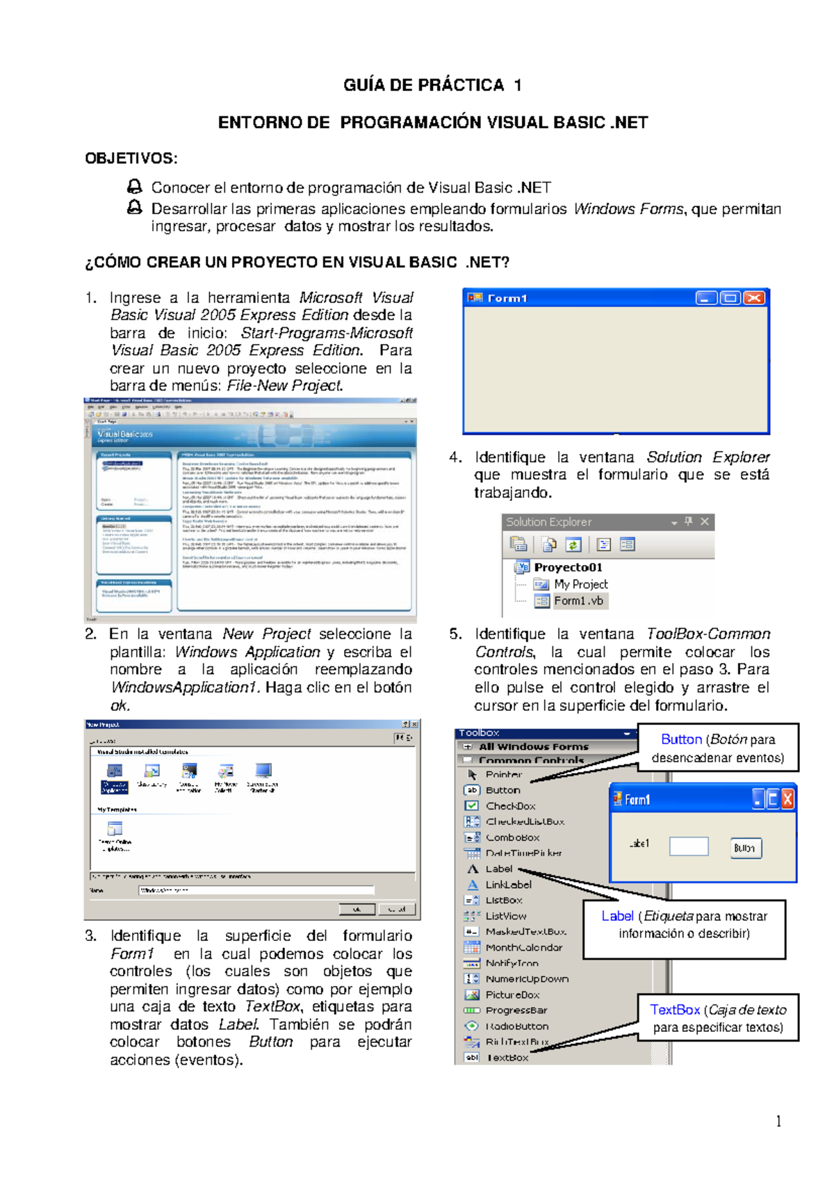 Guia ejercicios visual basic.net - GUÍA DE PRÁCTICA 1 ENTORNO DE ...