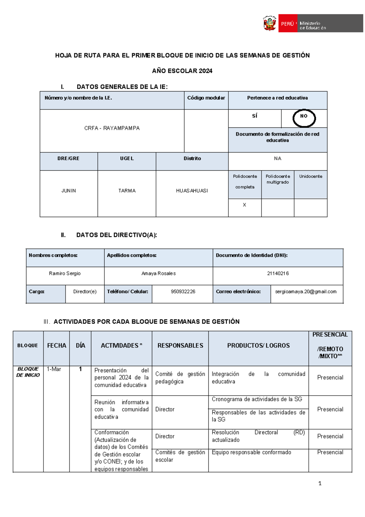 Hoja de ruta Semana de gestión Apertura 2024 CRFA - HOJA DE RUTA PARA EL PRIMER BLOQUE DE INICIO ...