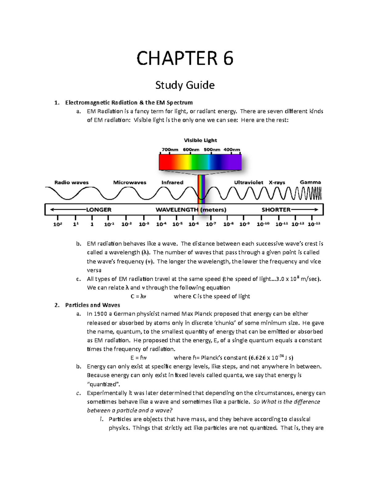 Study Guide Chapter 6 - CHAPTER 6 Study Guide 1. Electromagnetic ...
