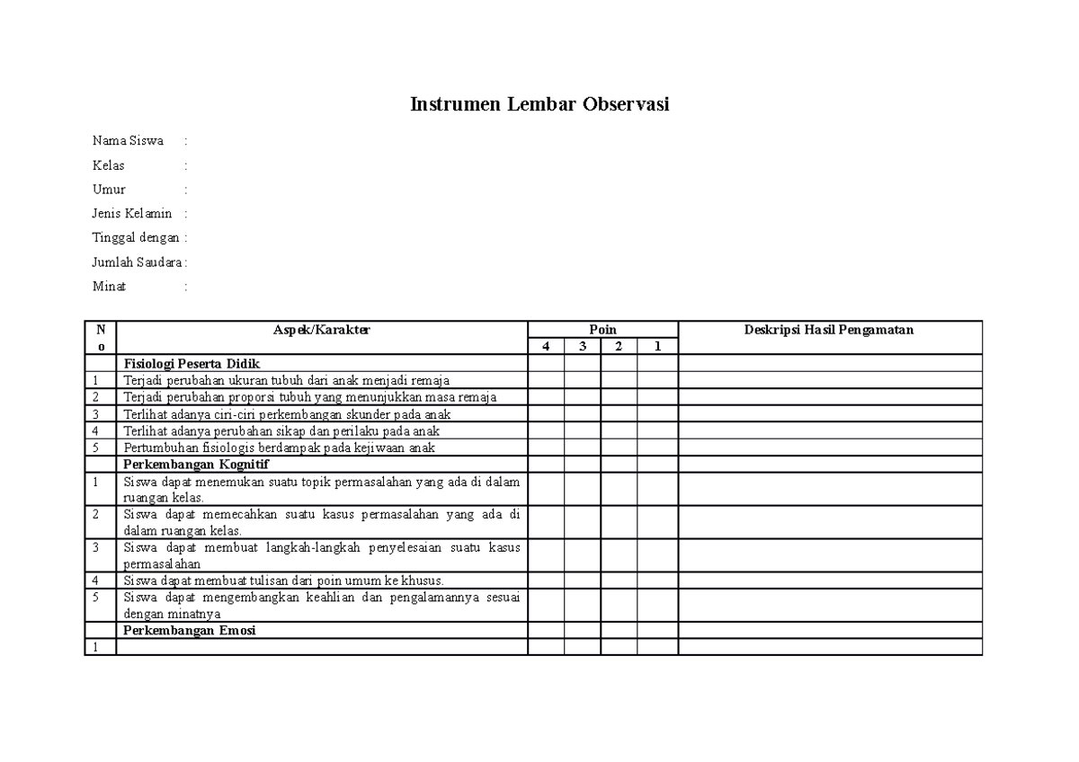 Instrumen Lembar Observasi - 2 Siswa dapat memecahkan suatu kasus ...