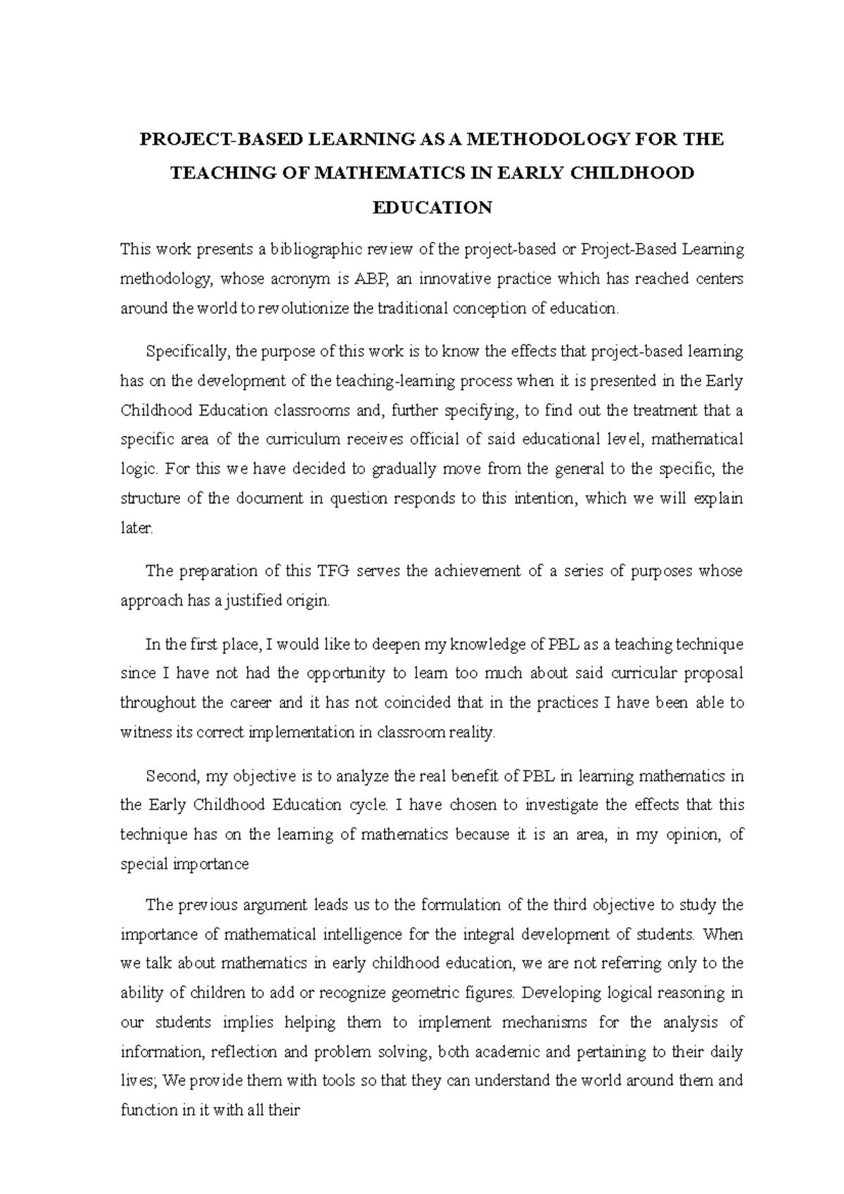 Project- Based Learning AS A Methodology FOR THE Teaching OF ...