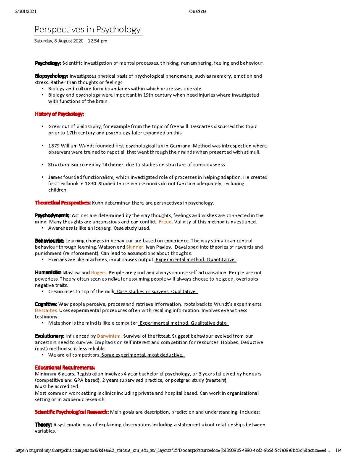 Psychology - Lecture notes 1-3 - Perspectives in Psychology SatuƌdaLJ ...