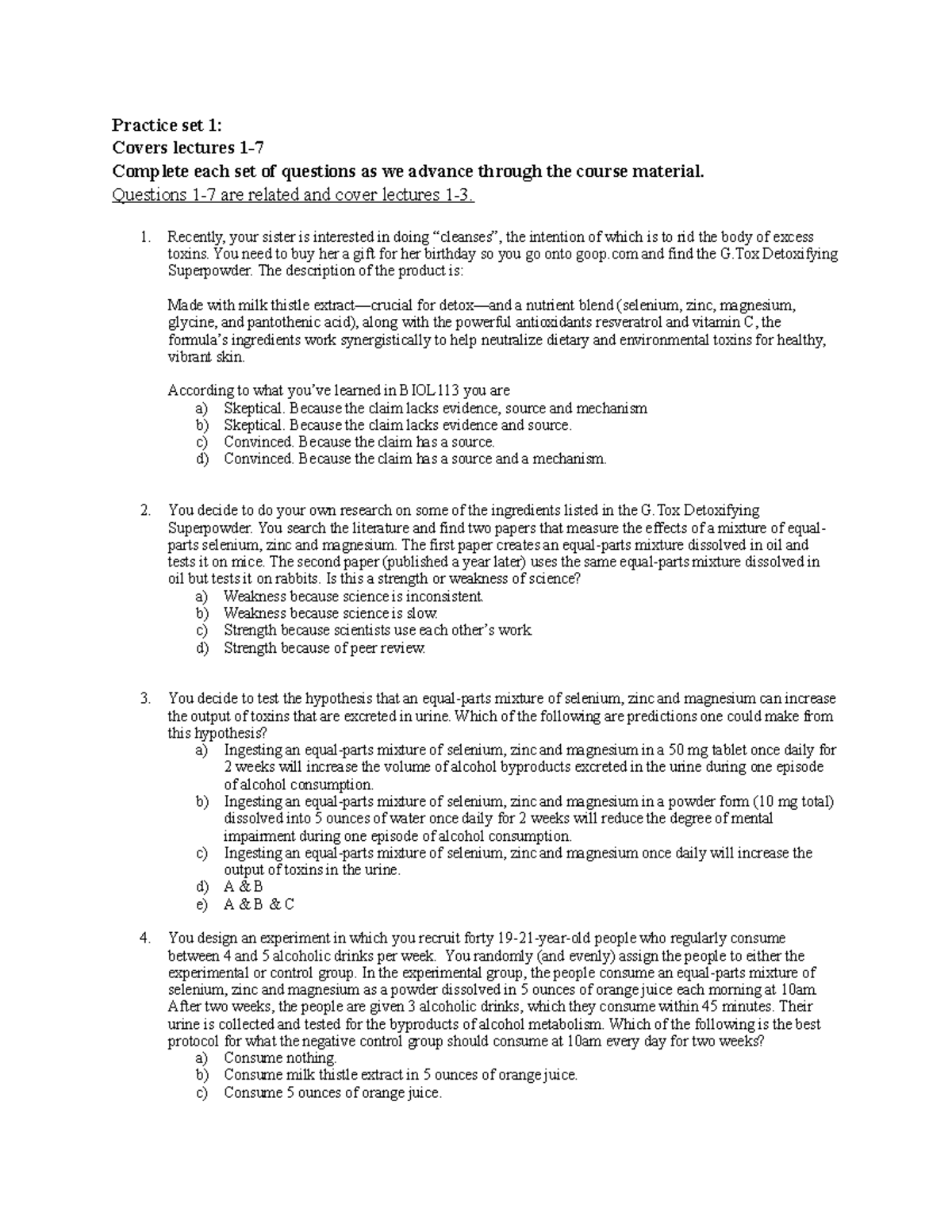 Practice set 1 lecs 1-7 - Practice set 1: Covers lectures 1- Complete ...