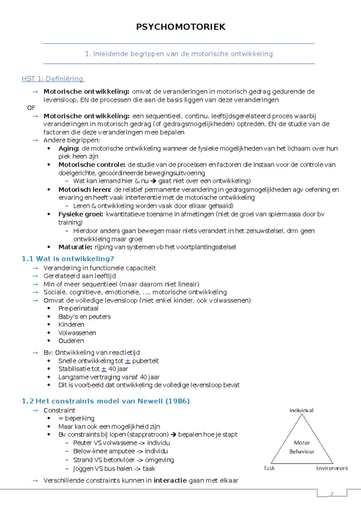 Samenvatting Psychomotoriek , prof Matthieu Lenoir - PSYCHOMOTORIEK 1 ...
