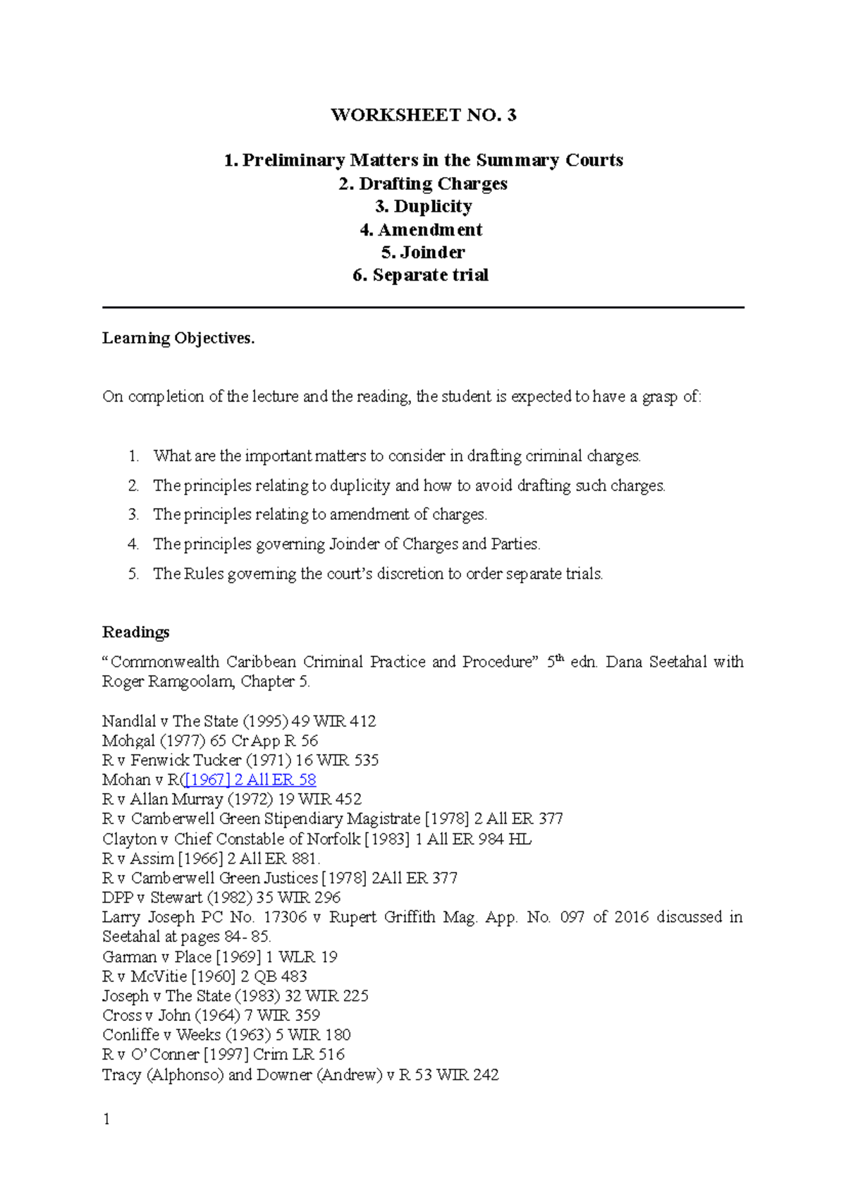 Worksheet 3 - Tutorial for Prosecutor's Course - WORKSHEET NO. 3 1 ...