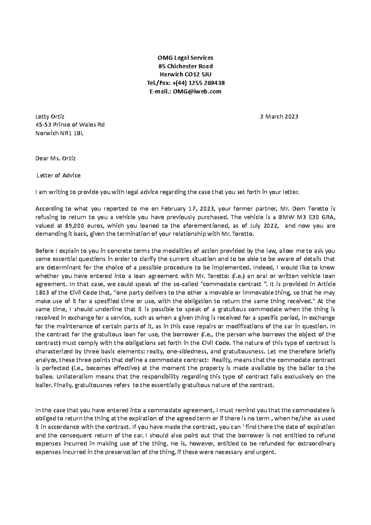 Letter of advice - iecols - OMG Legal Services 85 Chichester Road ...