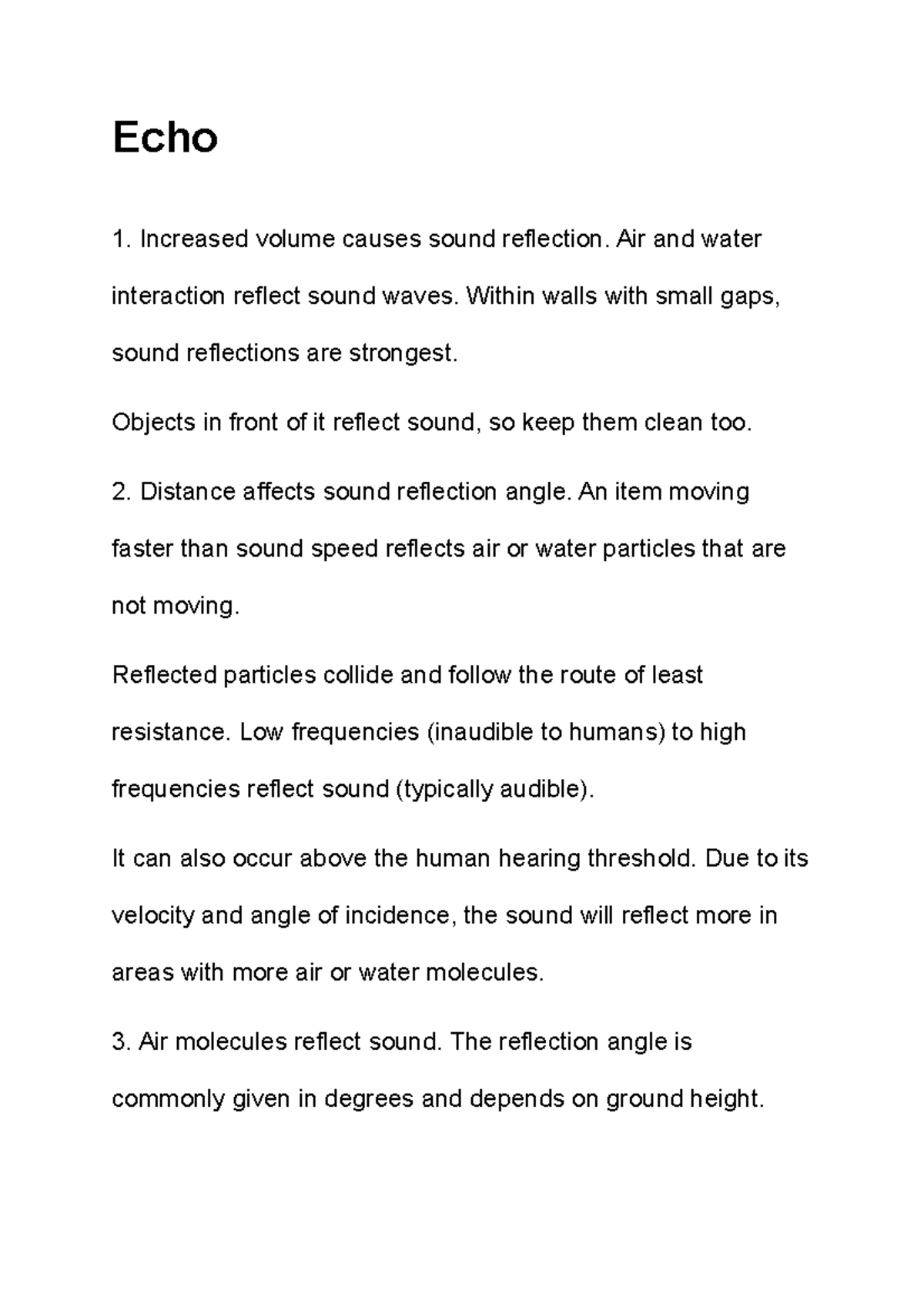 Echo - Notes - Echo Increased volume causes sound reflection. Air and ...