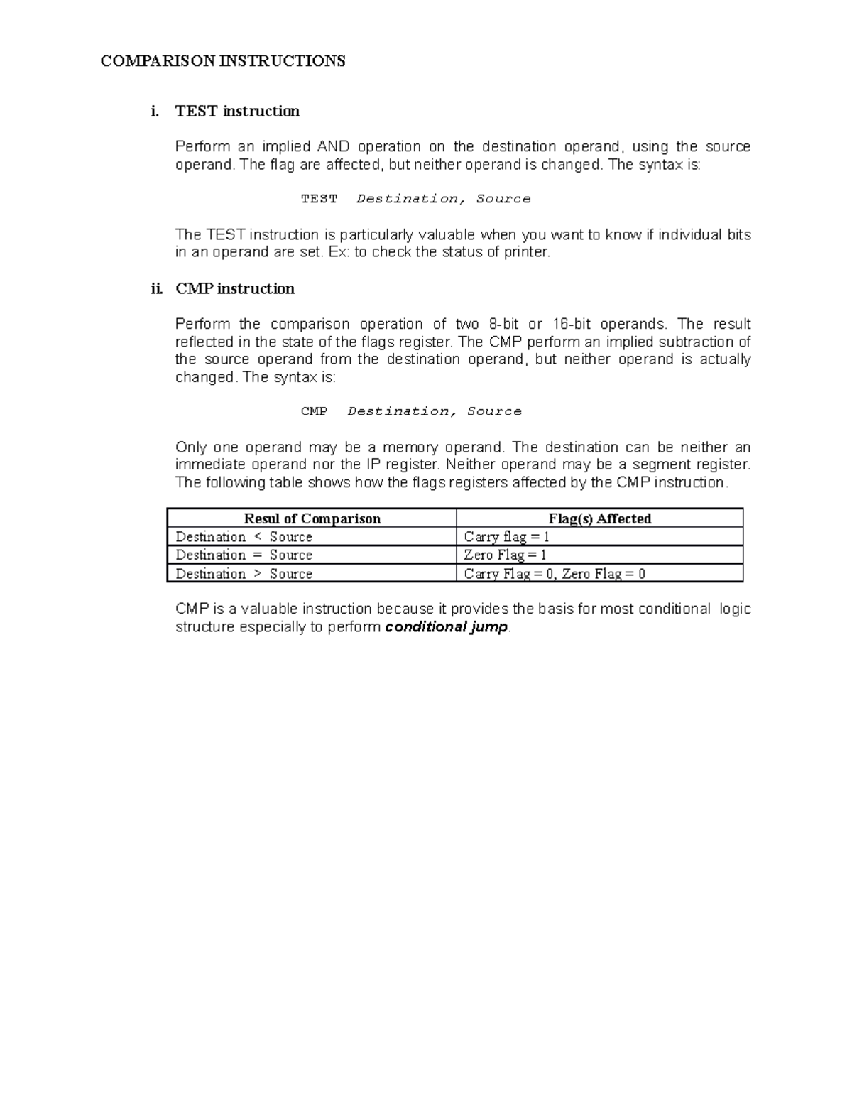 TEST Instruction COMPARISON INSTRUCTIONS I TEST Instruction Perform test-instruction-comparison-instructions-i-test-instruction-perform