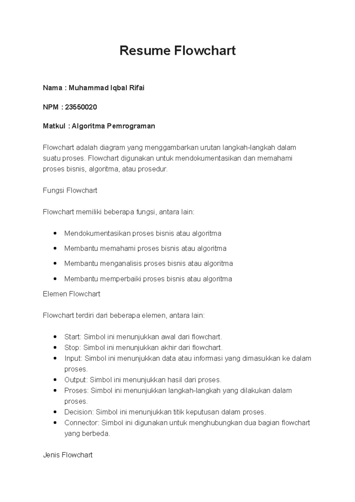 Resume Flowchart - thankyou - Resume Flowchart Nama : Muhammad Iqbal Rifai NPM : 23550020 Matkul ...