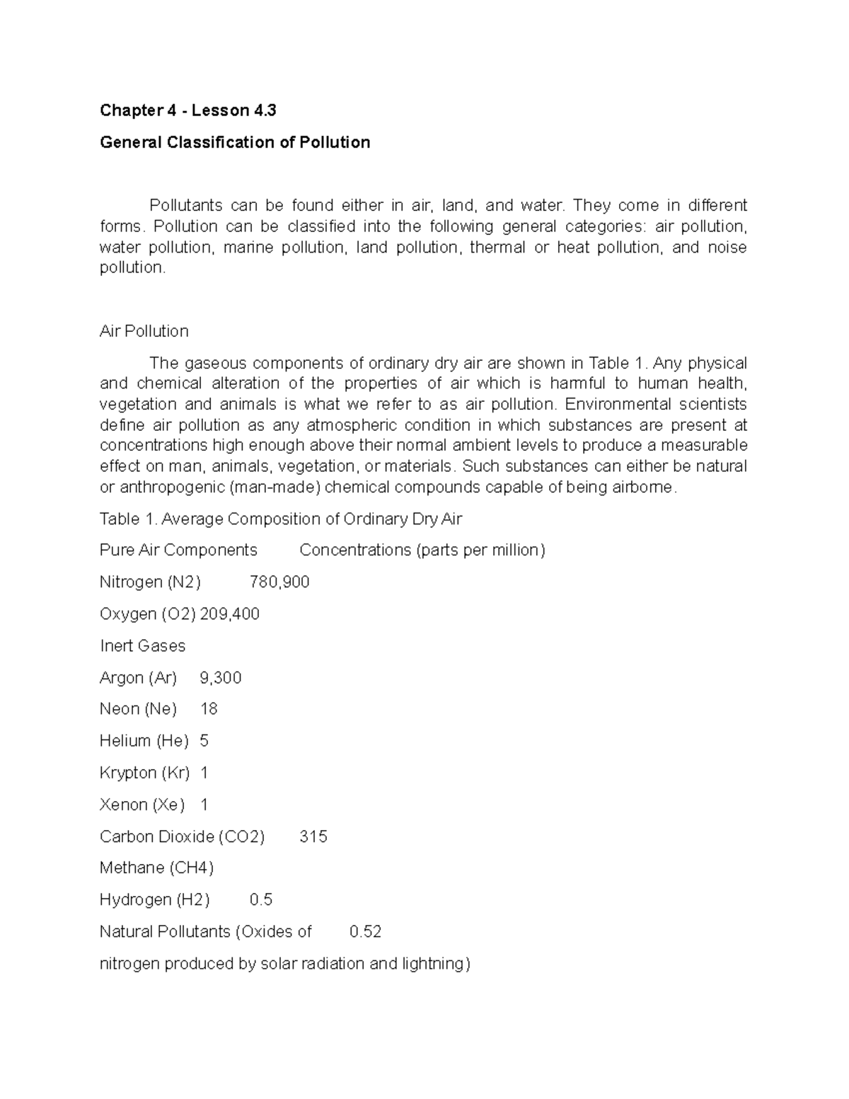 General Classification of Pollution - Chapter 4 - Lesson 4. General ...