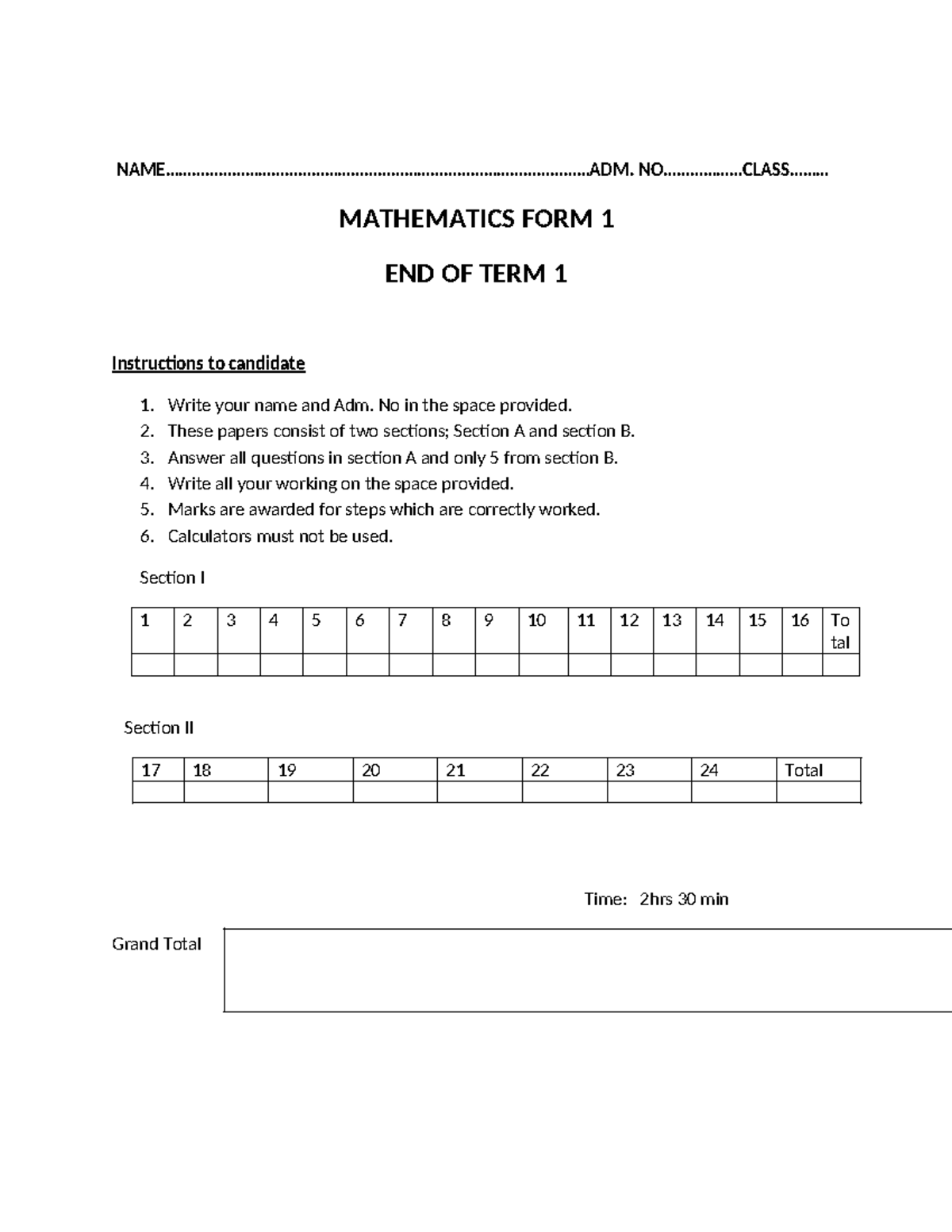 Mathematics-FORM-1 - - Studocu