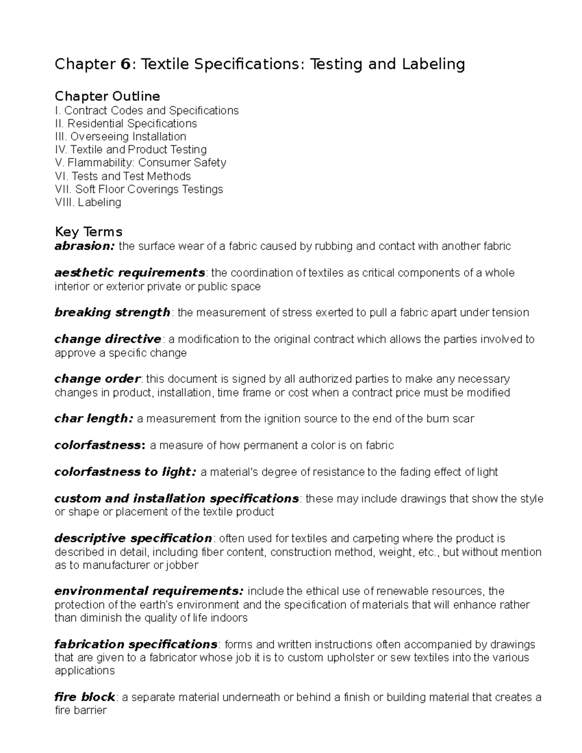 Chapter 6 terms - Chapter 6 : Textile Specifications: Testing and ...