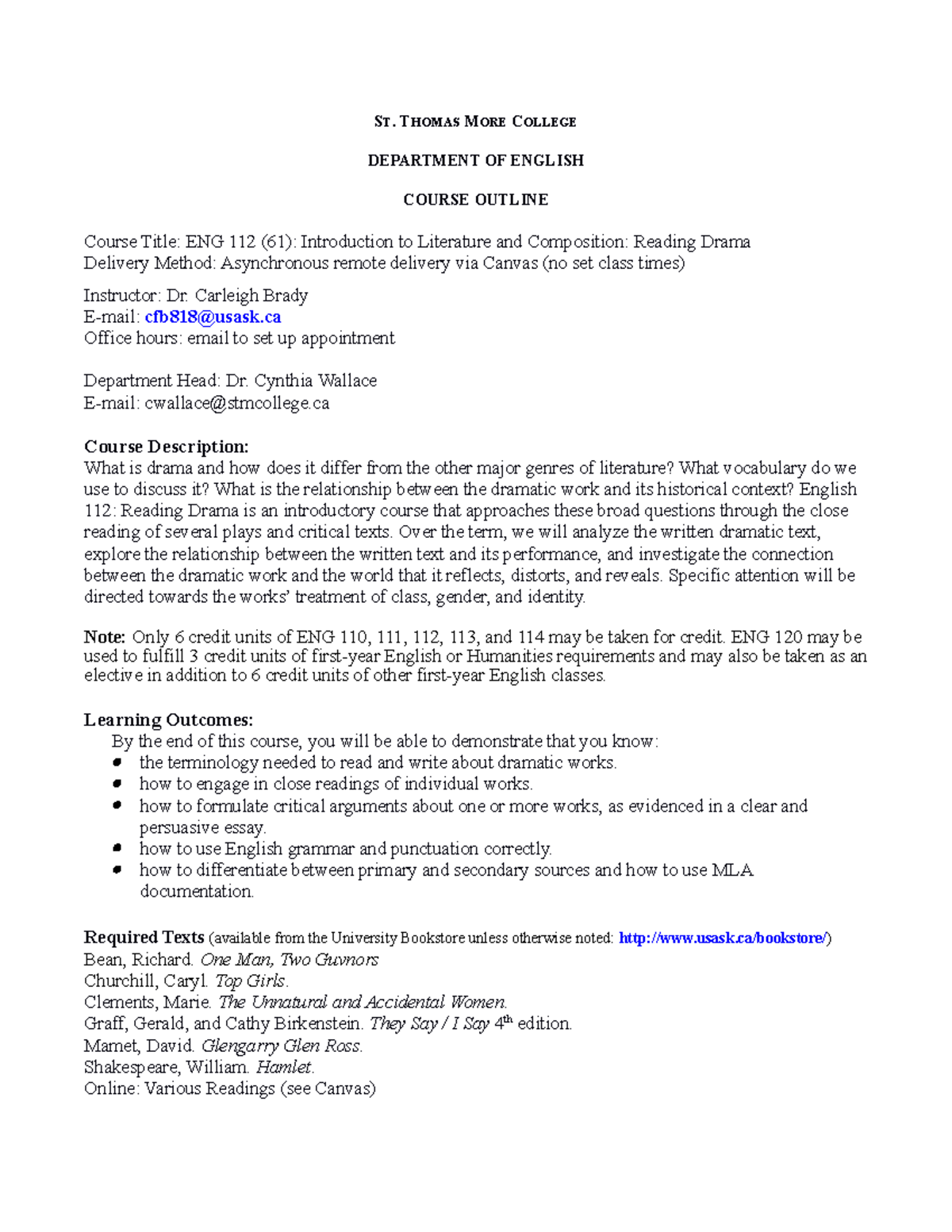 ENG 112.61 Fall 2021 Syllabus-1 - Eng 112.3 - U of S - Studocu