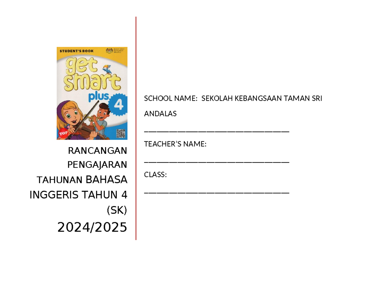 RPT English YEAR 4 (SK) 2024-2025 - RANCANGAN PENGAJARAN TAHUNAN BAHASA INGGERIS TAHUN 4 (SK ...