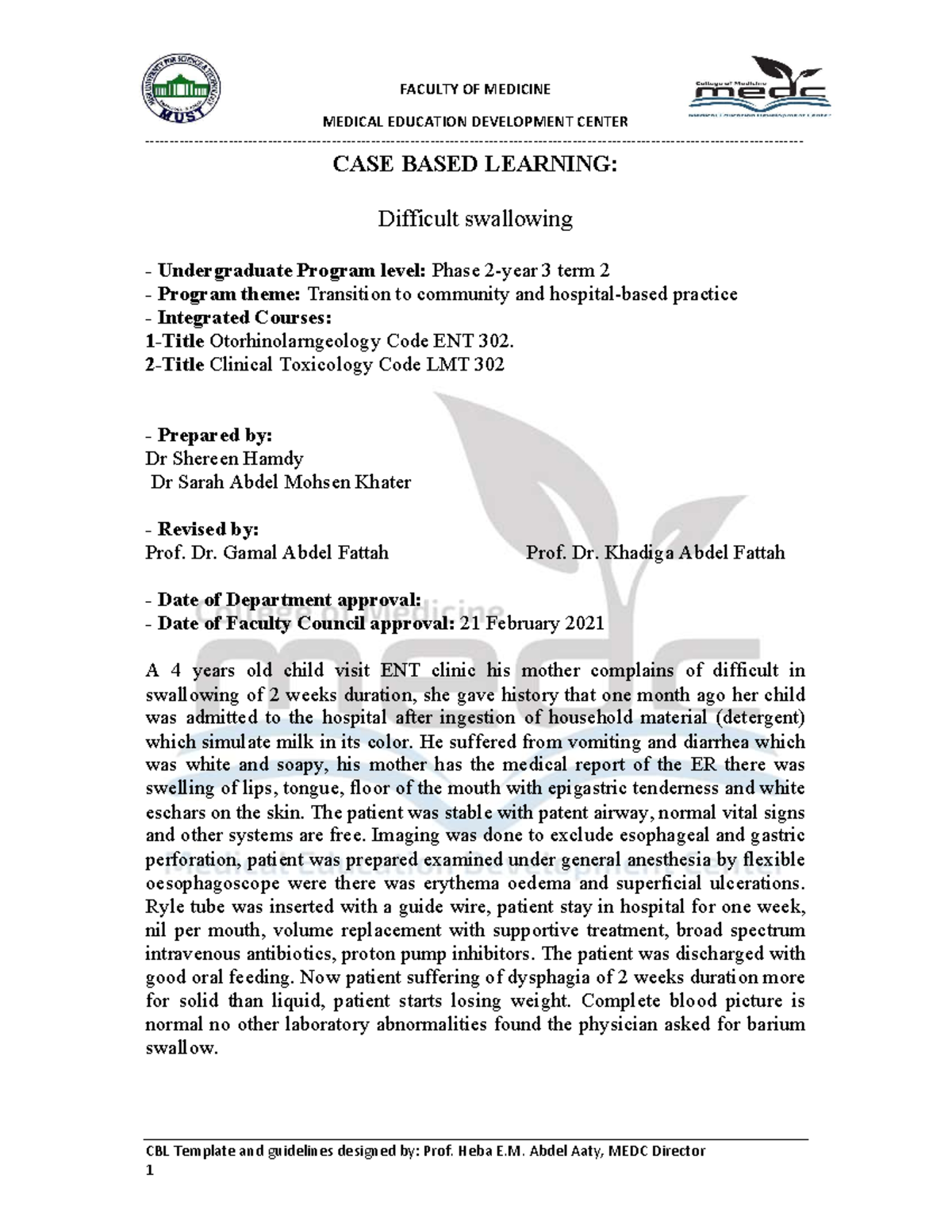 Difficult swallowing CBL - CBL Template and guidelines designed by ...