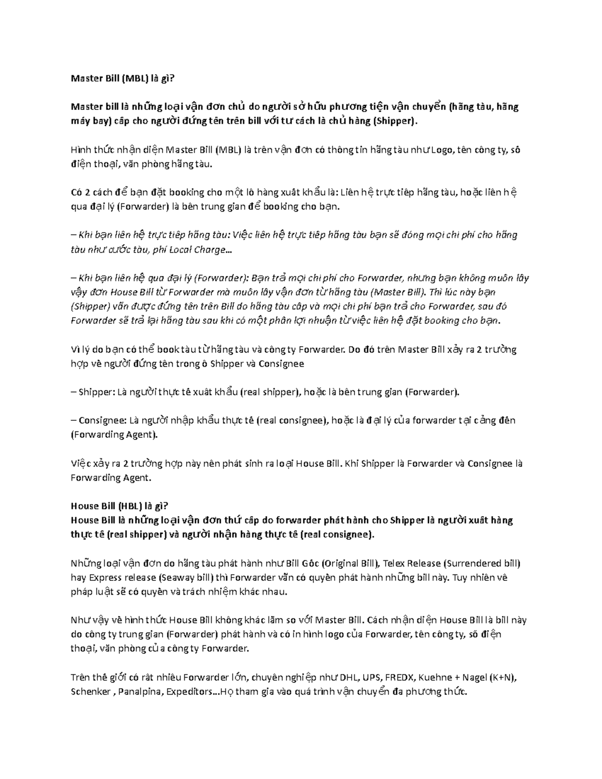 HBL VÀ MBL - MBL HBL - Master Bill (MBL) là gì? Master bill là nh máy ...