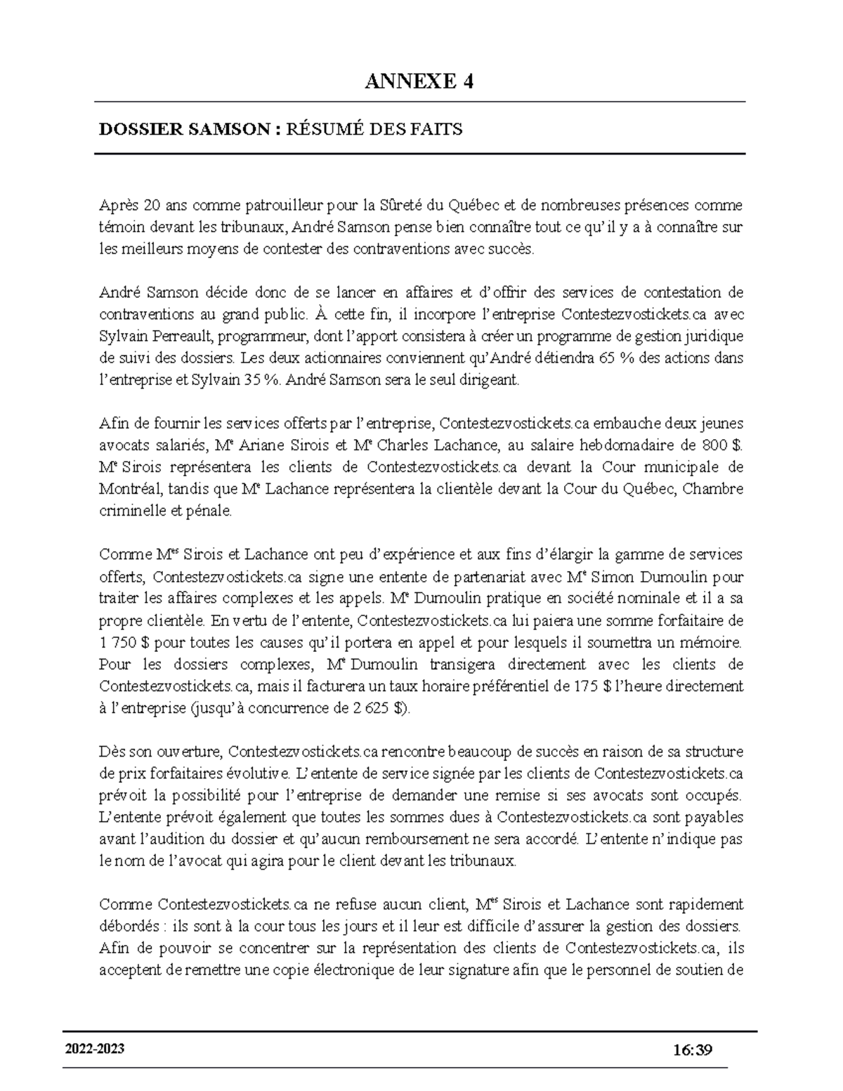Annexe 4 - Dossier Samson - ANNEXE 4 DOSSIER SAMSON : RÉSUMÉ DES FAITS Après 20 ans comme - Studocu