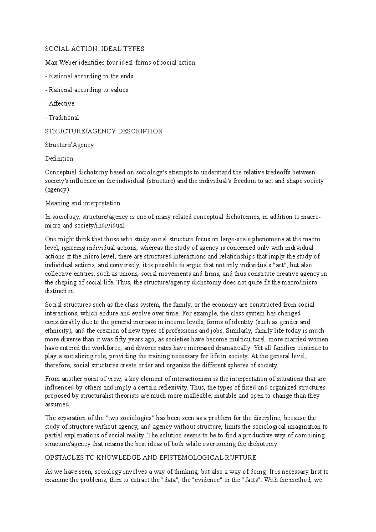 Social Action - sociology, 1st semester lecture notes - SOCIAL ACTION ...