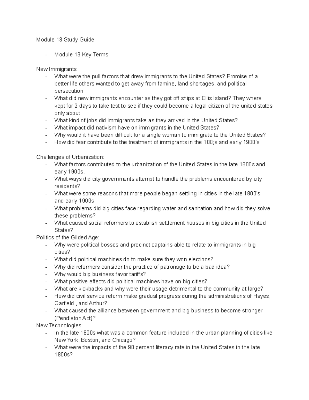 Study Guide module 13 - Module 13 Study Guide Module 13 Key Terms New ...