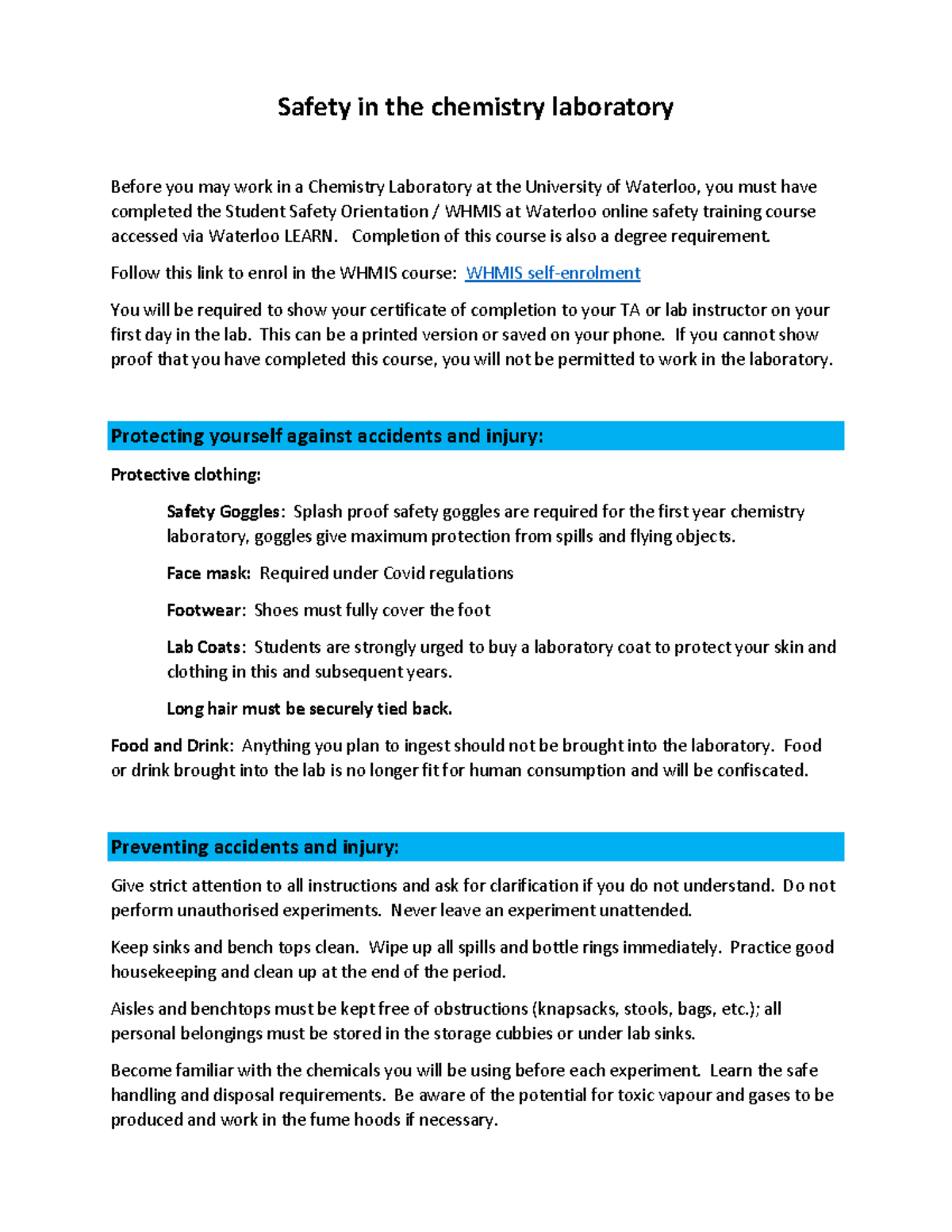 Chem 120L General Safety 1 Information Key - Safety in the chemistry ...