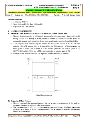 4. Performance OF A Computer - Lecture Summary 1. Processor clock 2. Basic performance equation ...