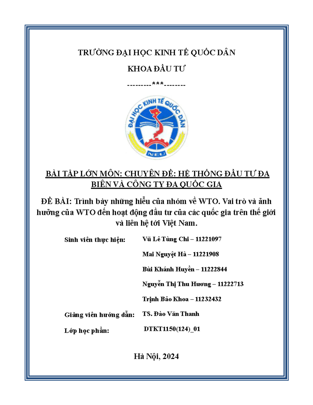 đa biêng ffgffg - TRƯỜNG ĐẠI HỌC KINH TẾ QUỐC DÂN KHOA ĐẦU TƯ -***- BÀI ...