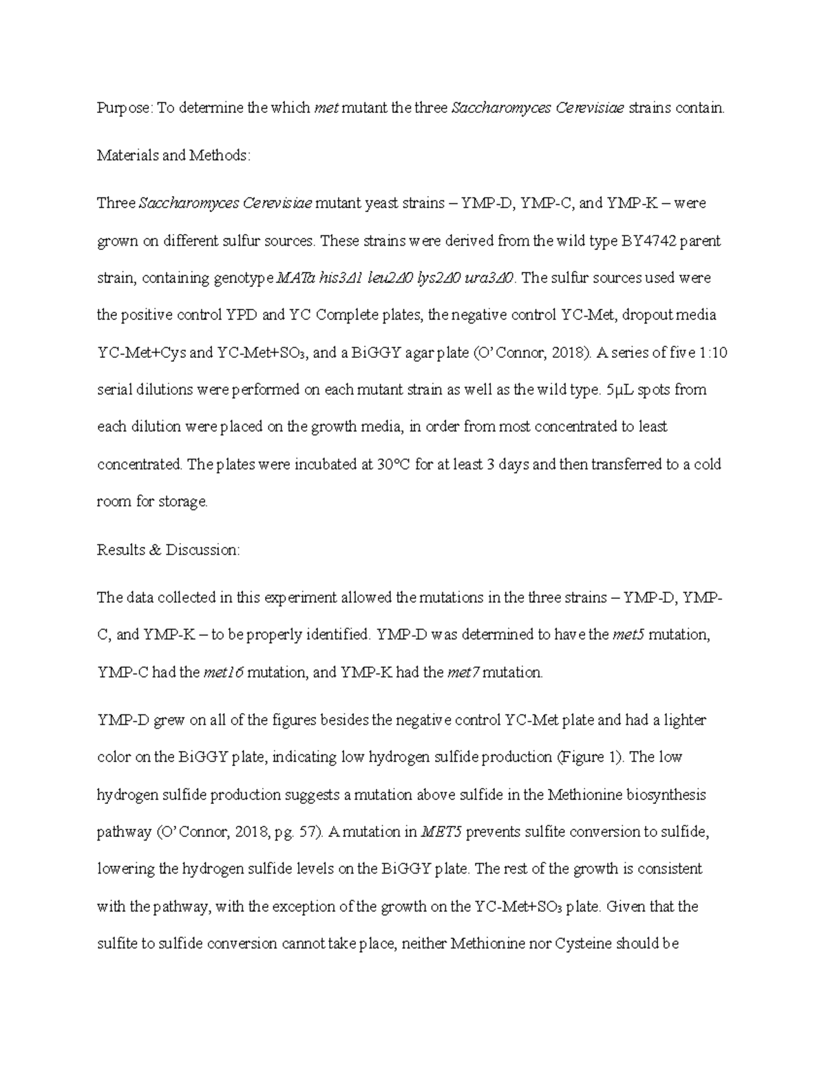 Mini Report #1 - Prof Warner - Purpose: To determine the which met ...