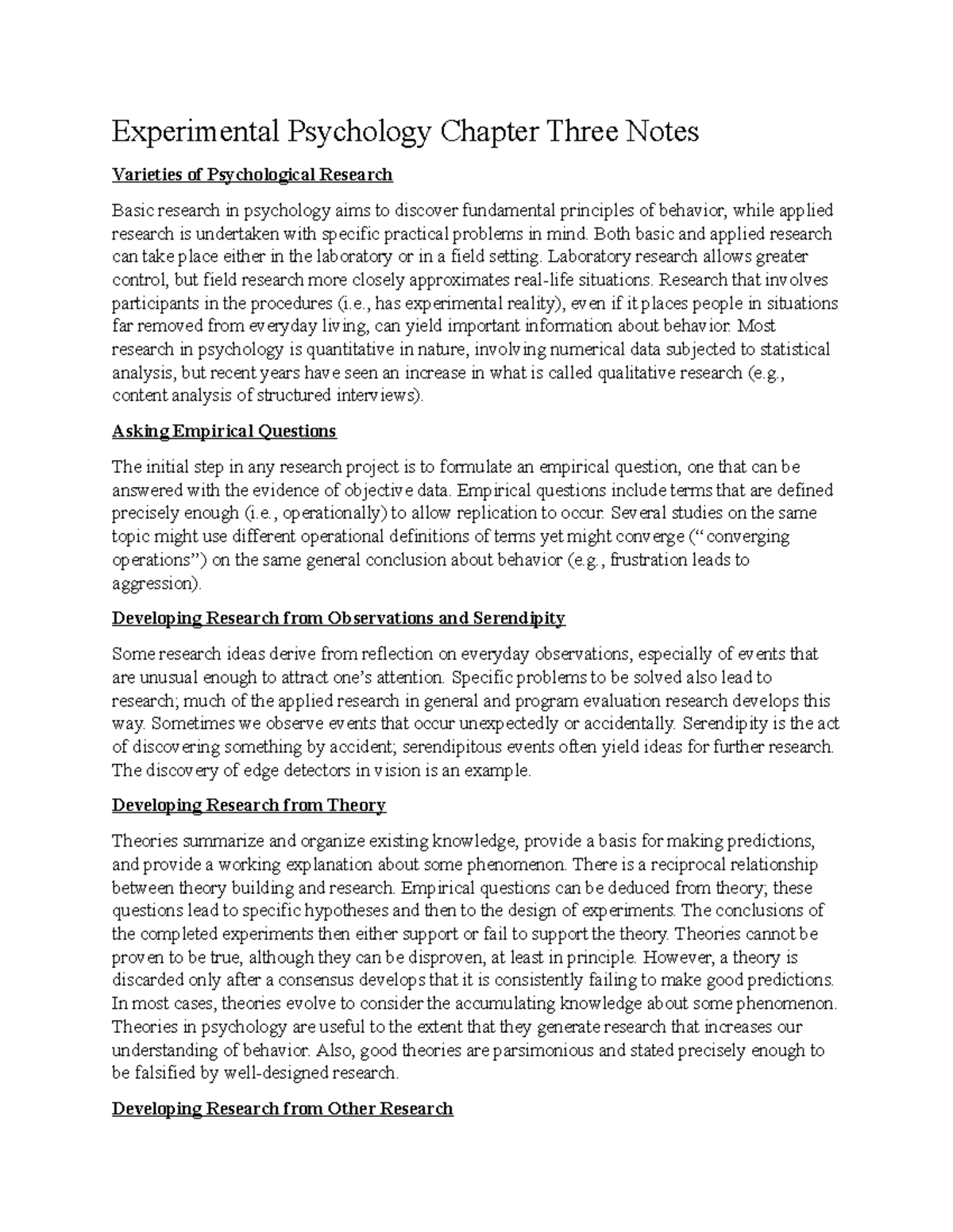 Experimental Psychology Chapter Three Notes - Experimental Psychology ...