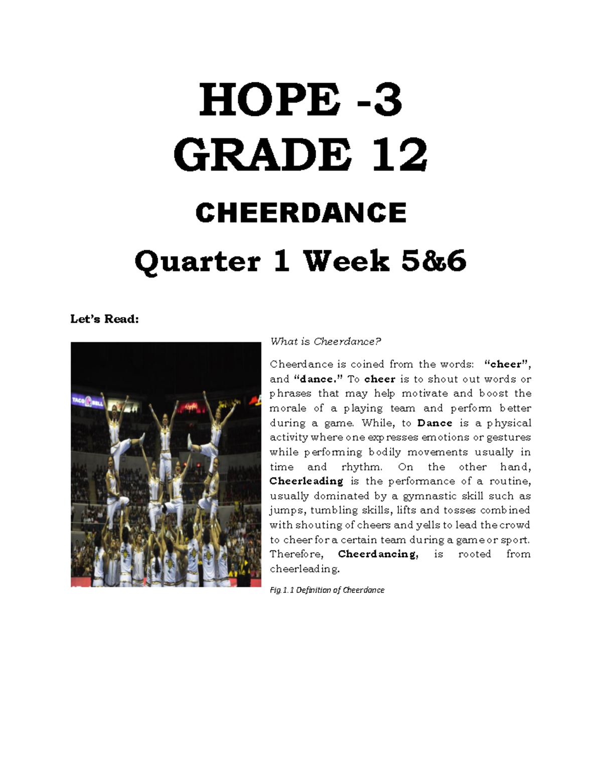 PE3 Module 5 6 - HOPE - 3 GRADE 12 CHEERDANCE Quarter 1 Week 5& Let’s ...