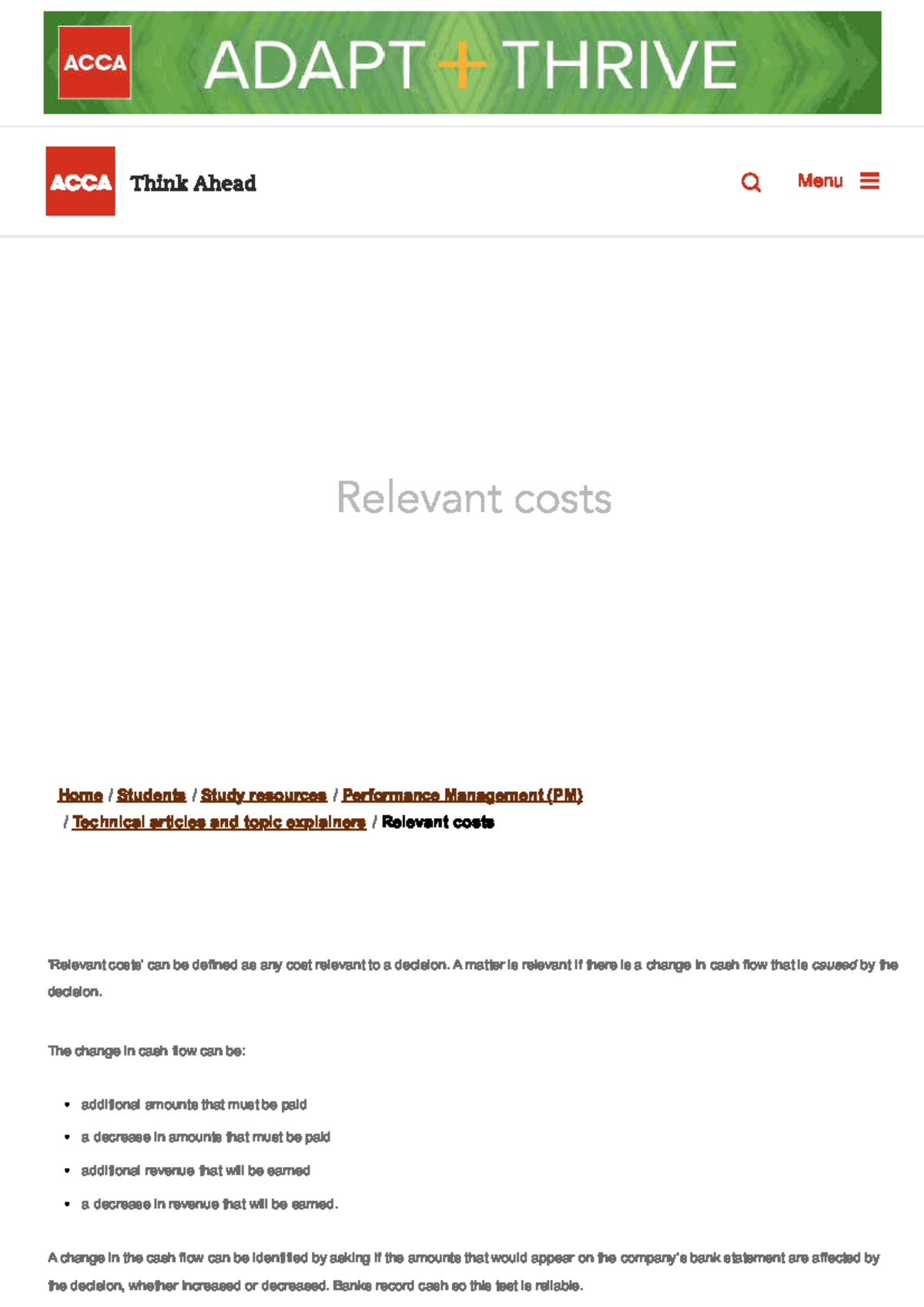 Relevant costs ACCA Global - ####### ####### - Studocu