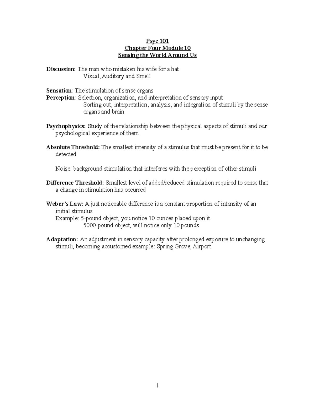 Psyc 101 Chapter 4 - Sensing the World Around Us - Psyc 101 Chapter ...