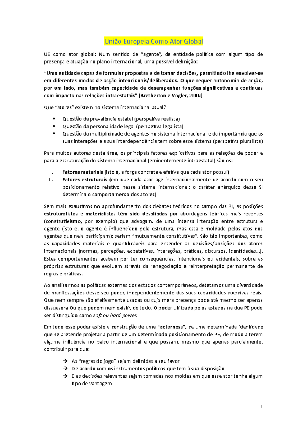 Resumos UEAG - Professor: Pascoal Pereira - União Europeia Como Ator ...