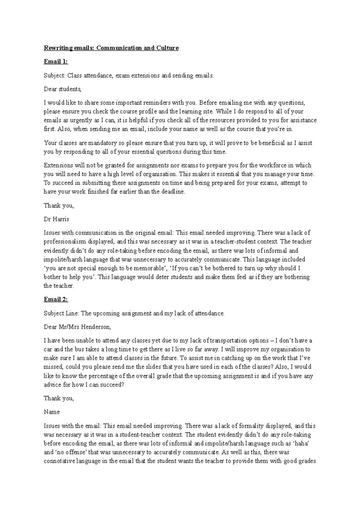 Rewriting emails C and C - Rewriting emails: Communication and Culture ...