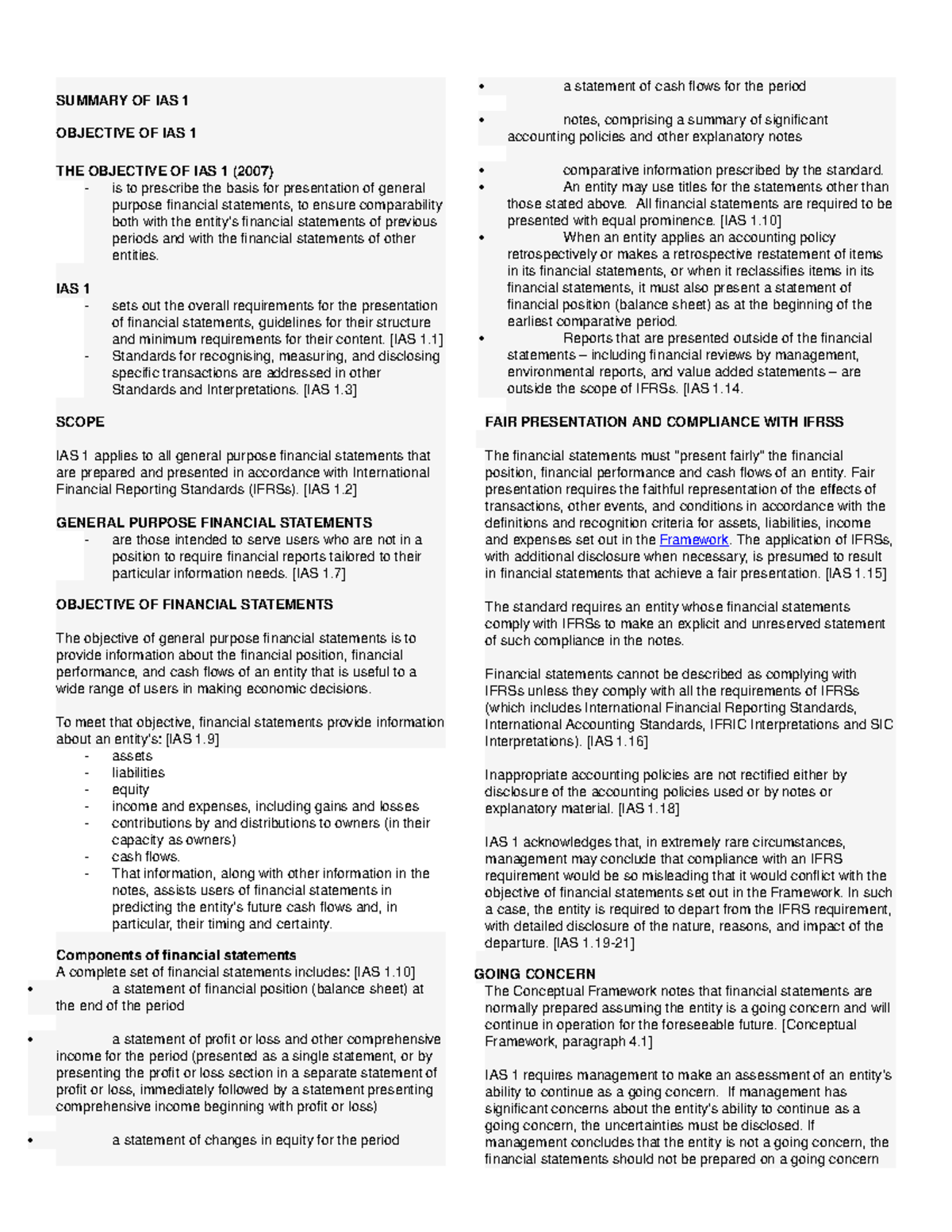 Summary OF IAS 1 Lecture Notes On IAS PAS 1 SUMMARY OF IAS 1