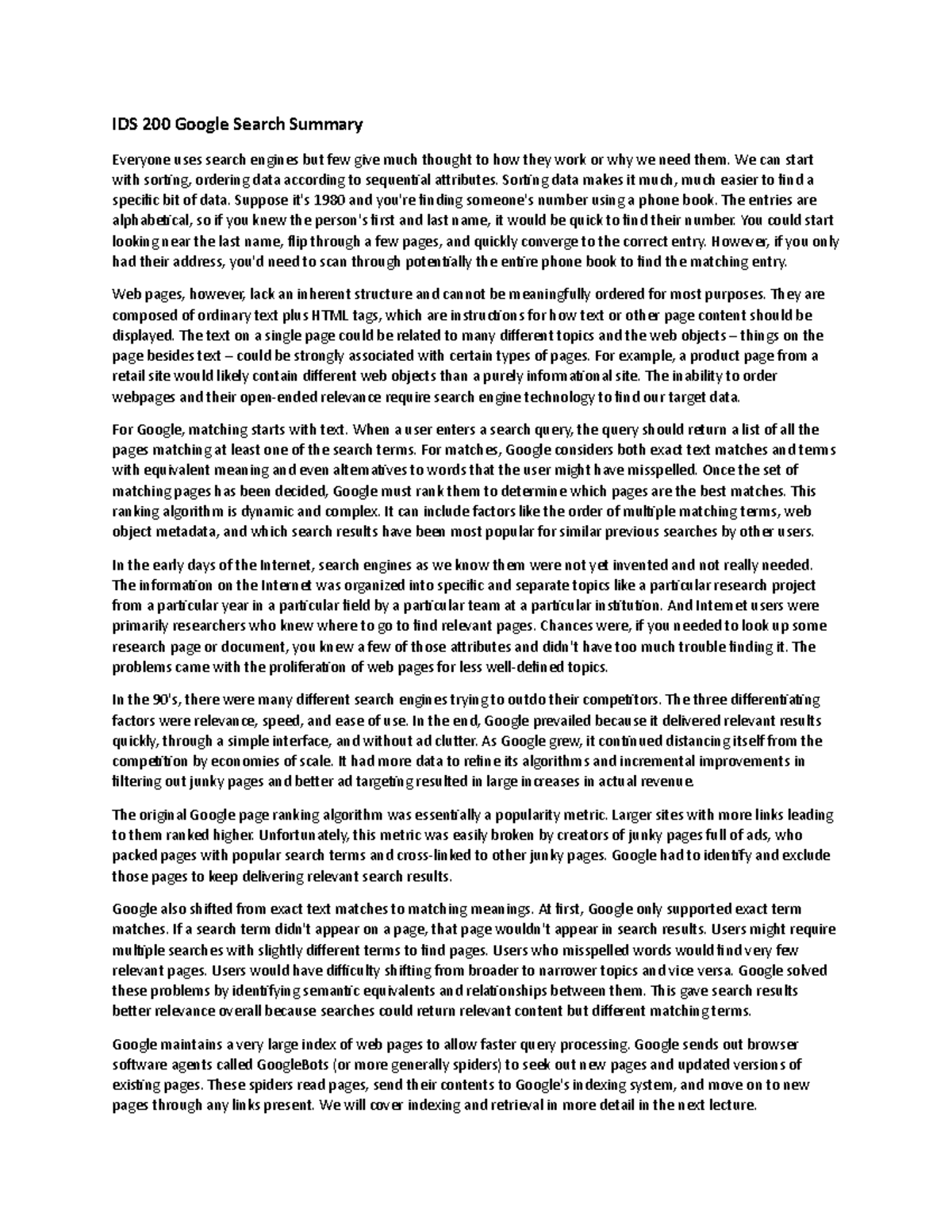 IDS 200 Google Search Notes - IDS 200 Google Search Summary Everyone ...