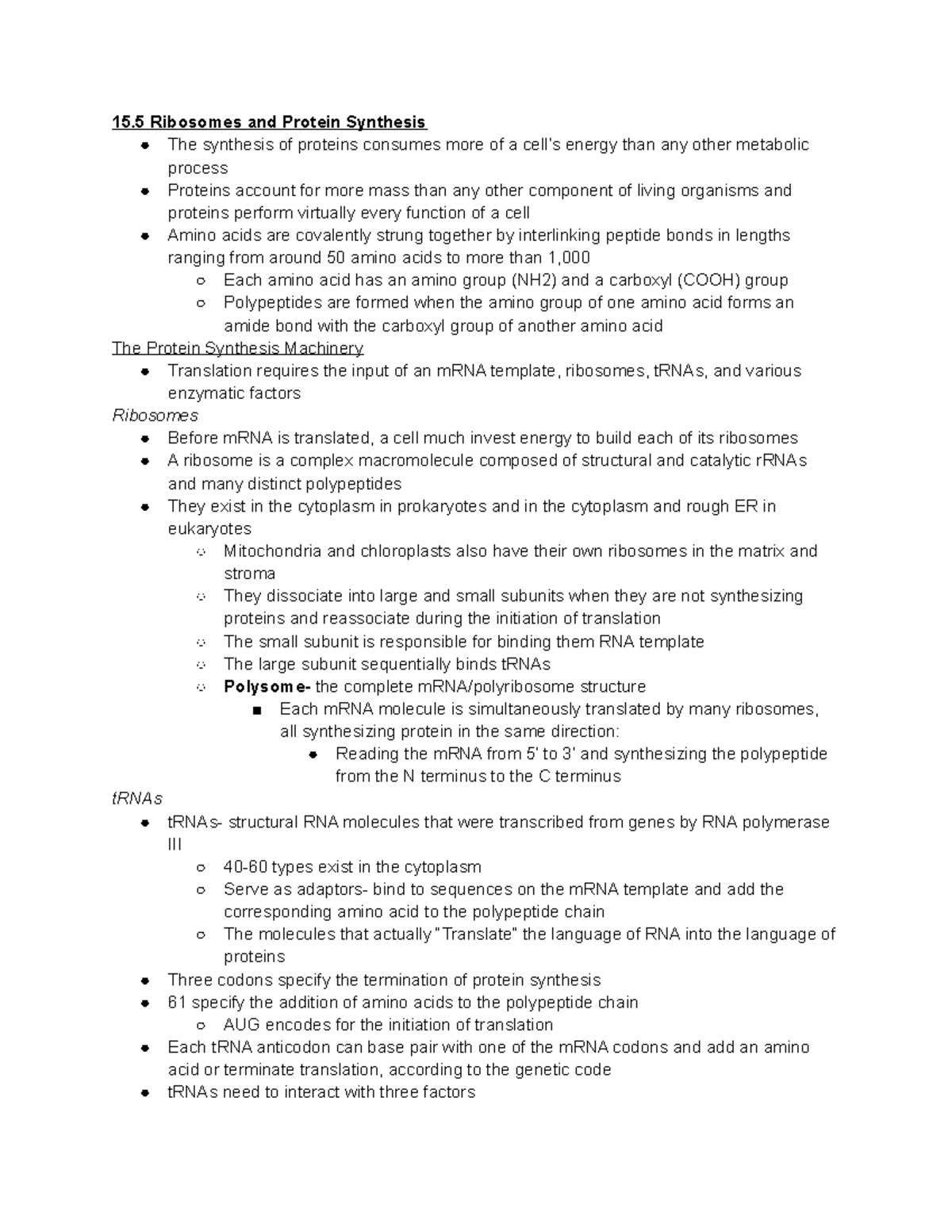 unit two notes 15.5, 3.4 - 15 Ribosomes and Protein Synthesis The ...