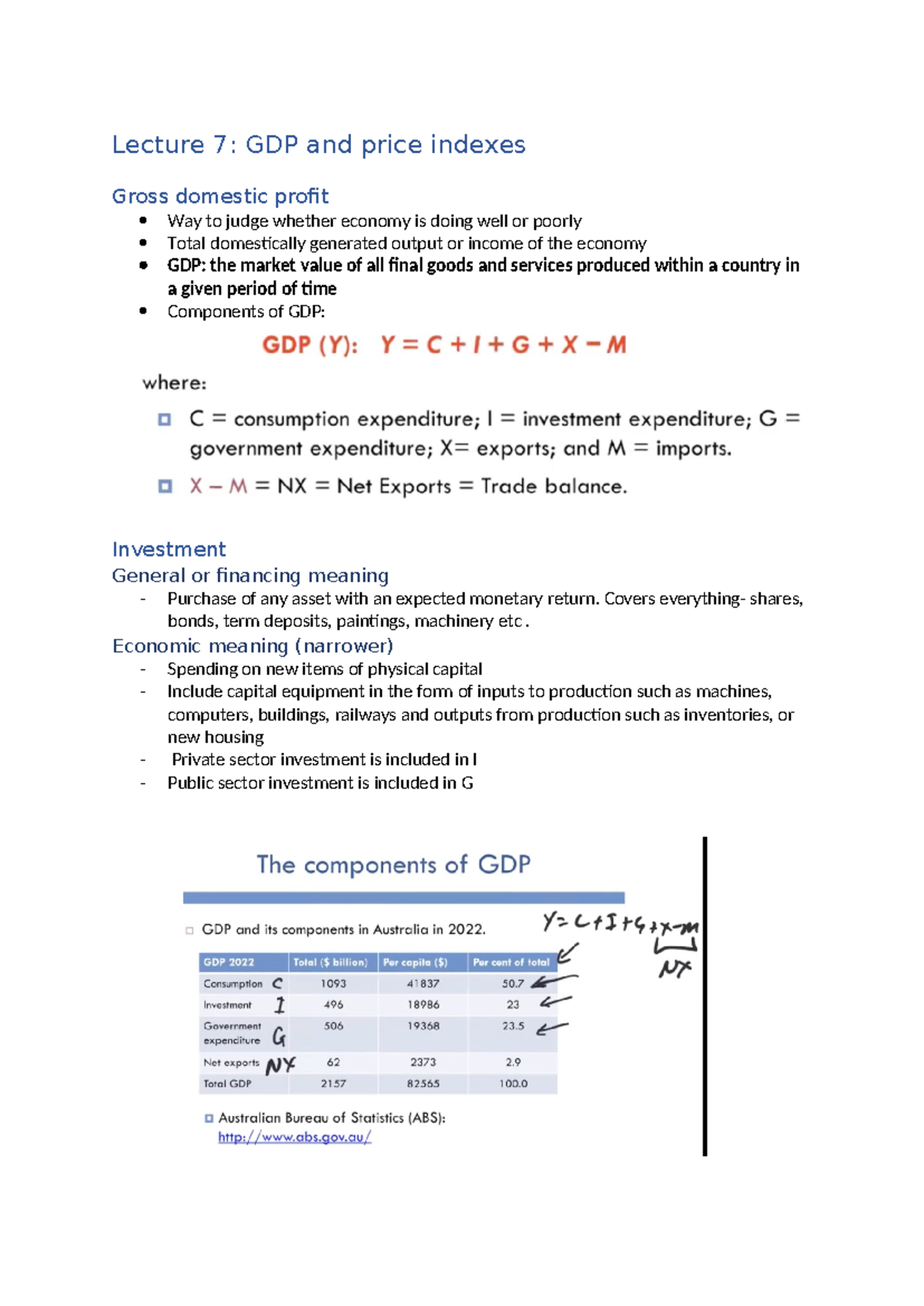 Lecture 7- GDP and price indexes - Lecture 7: GDP and price indexes ...